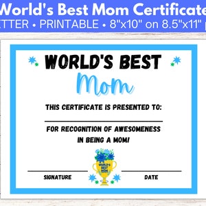 World's Best Mom Certificate of Appreciation Template Printable, Best ...