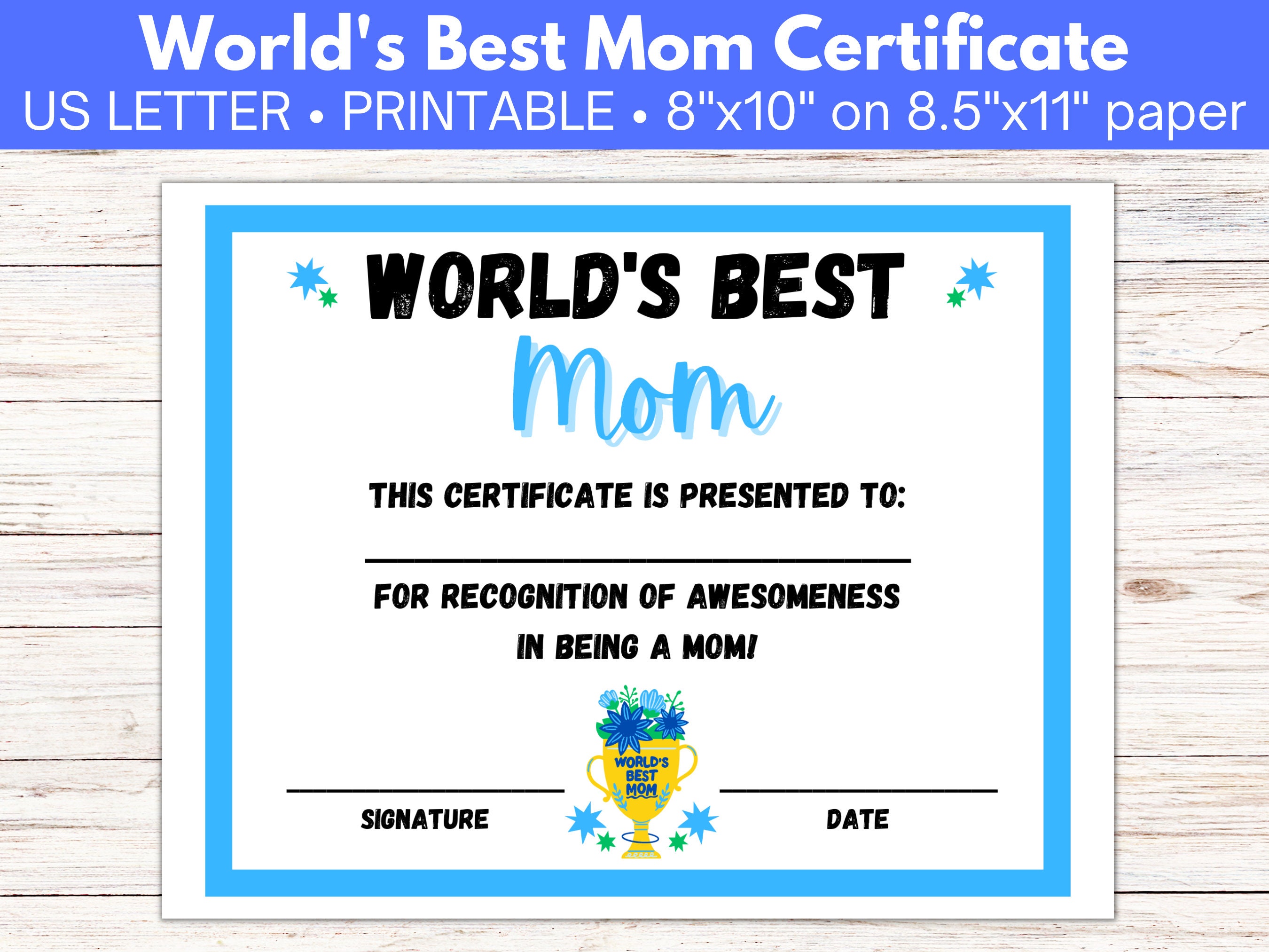 World's Best Mom Certificate of Appreciation Template Printable, Best ...