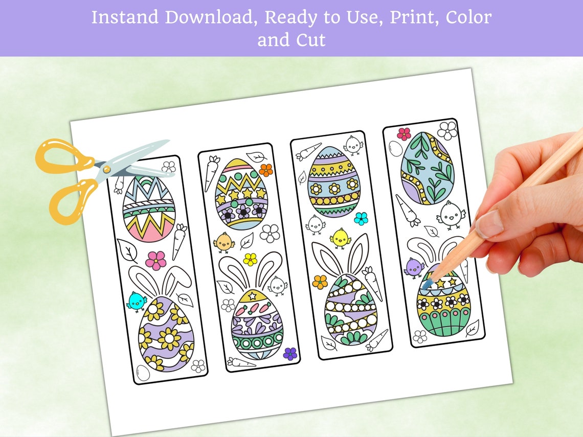 Printable Easter Bookmark Coloring Page for Kids, Easter Grayscale ...