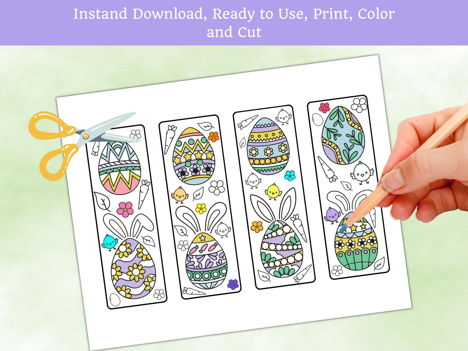 Printable Easter Bookmark Coloring Page for Kids, Easter Grayscale ...