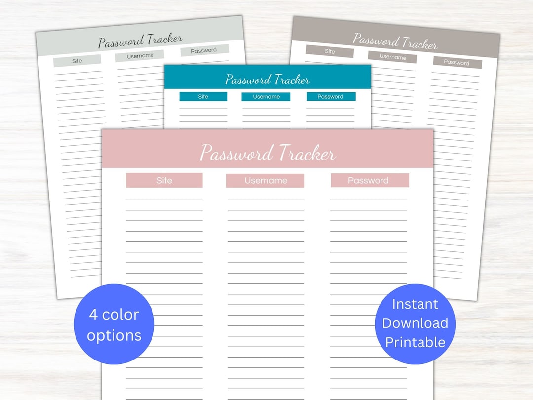 Printable Password Tracker Sheet, Password Organizer Page - Etsy