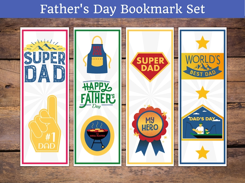 Father's Day Printable Bookmarks, Happy Fathers Day Bookmark Set, Gift ...