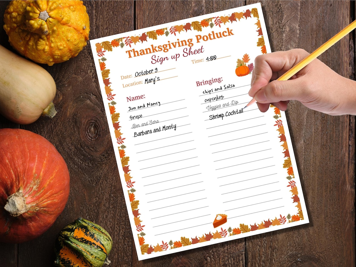 Thanksgiving Potluck Sign-up Sheet: Printable Food List (PDF) - Etsy