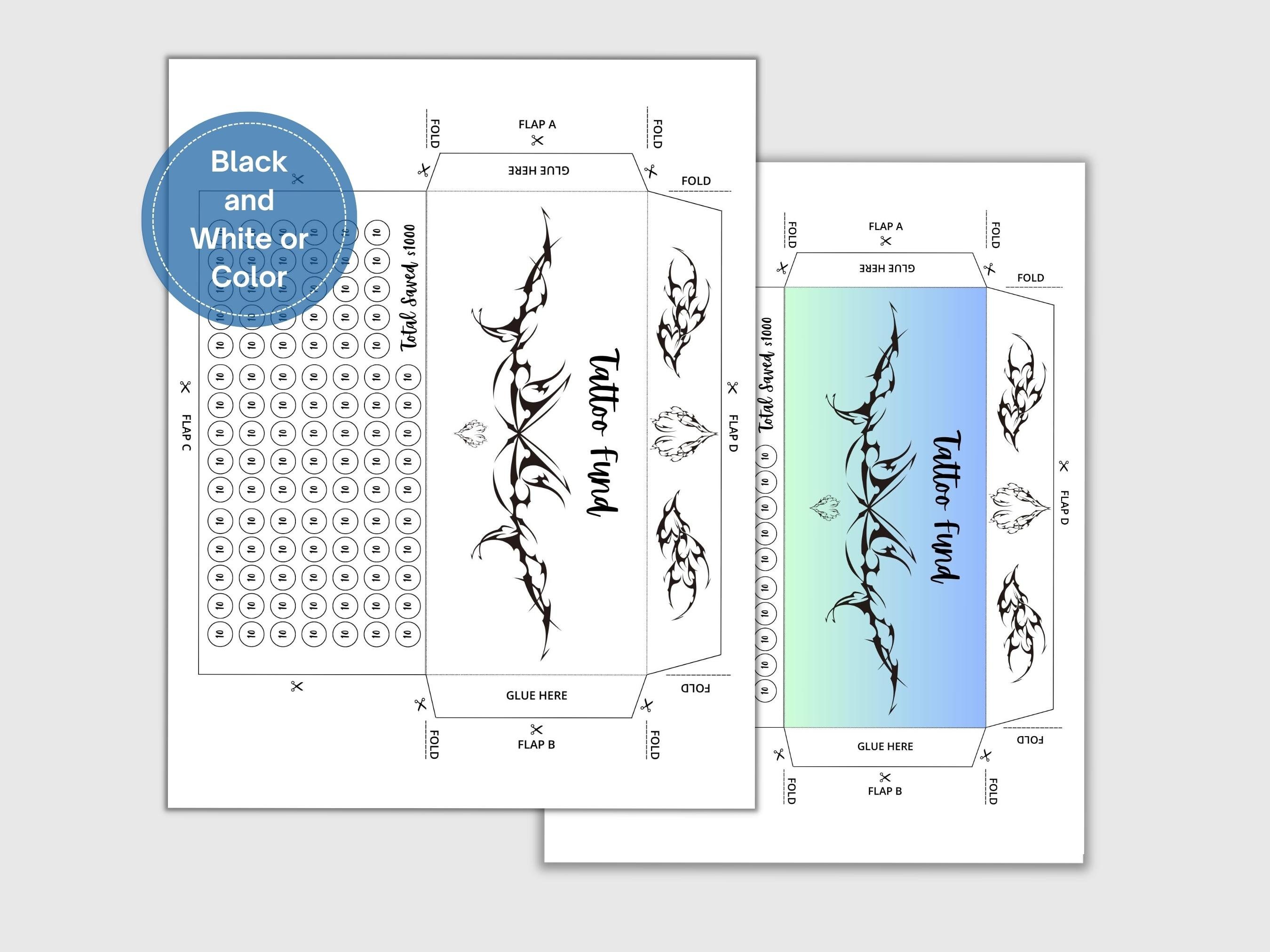 100 Envelope Challenge Printable for Tattoo Fund 10K Savings - Etsy