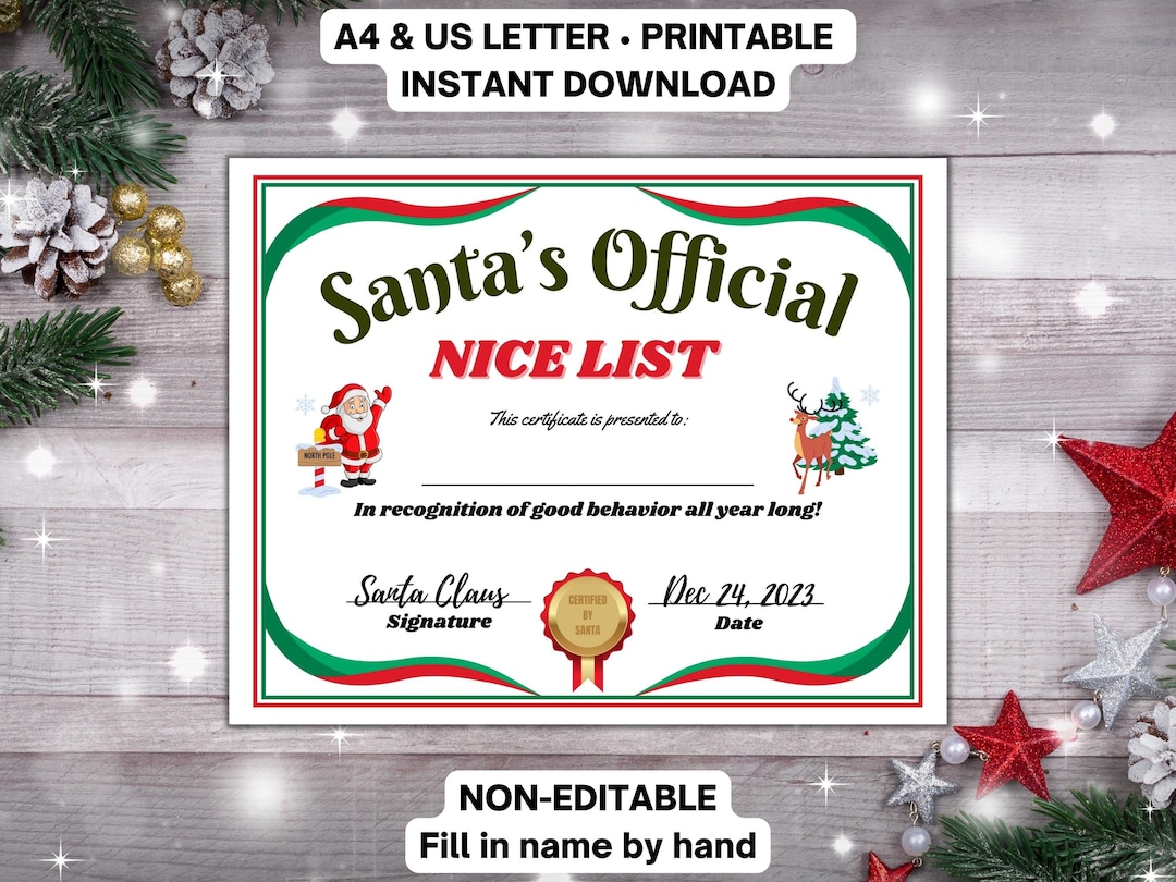 Santa's Nice List Certificate, Santa's Official Nice List Printable ...