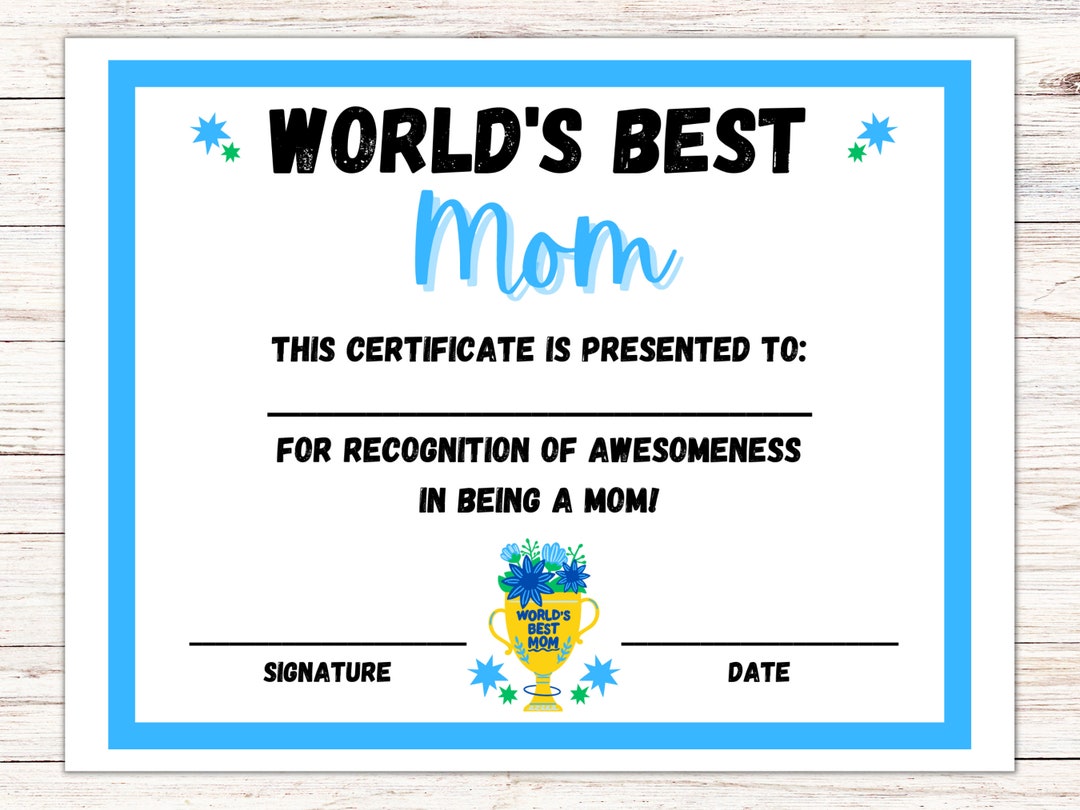 World's Best Mom Certificate of Appreciation Template - Etsy