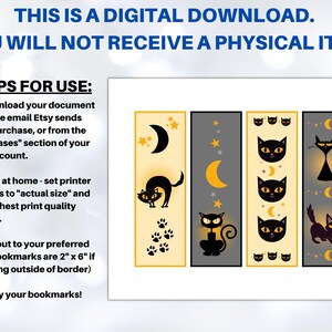 Cute Black Cat Bookmark Printable, Whimsical Witchy Cat Book Mark Set ...