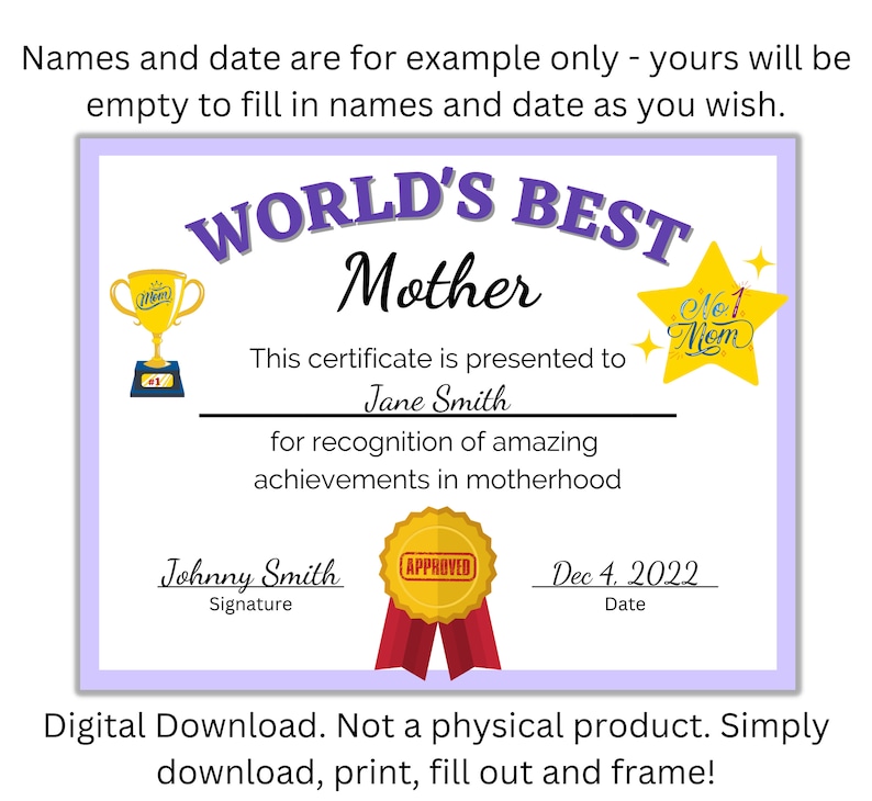 World's Best Mother Certificate of Recognition, Best Mother Award, #1 ...