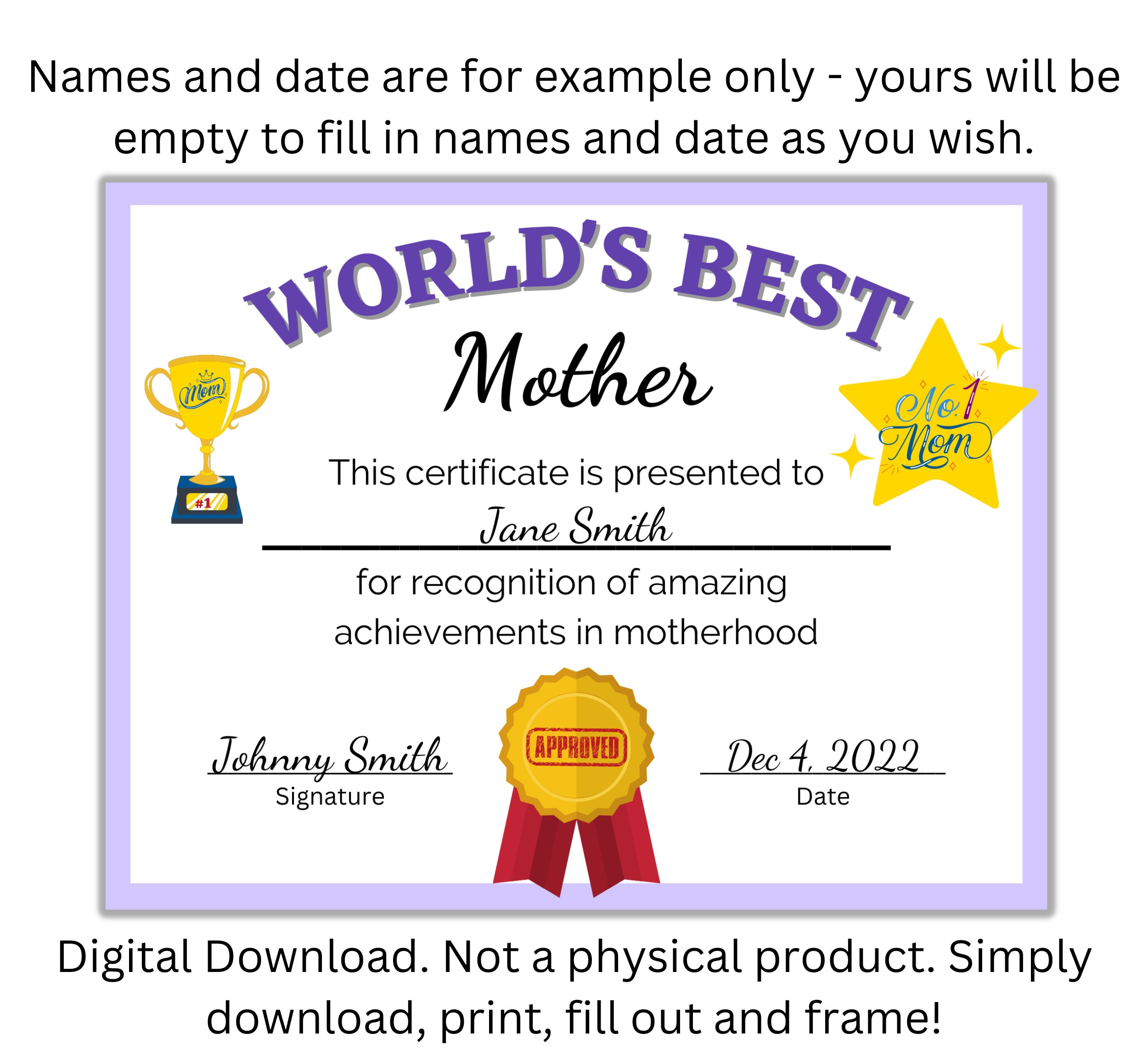 World's Best Mother Certificate of Recognition, Best Mother Award, #1 ...