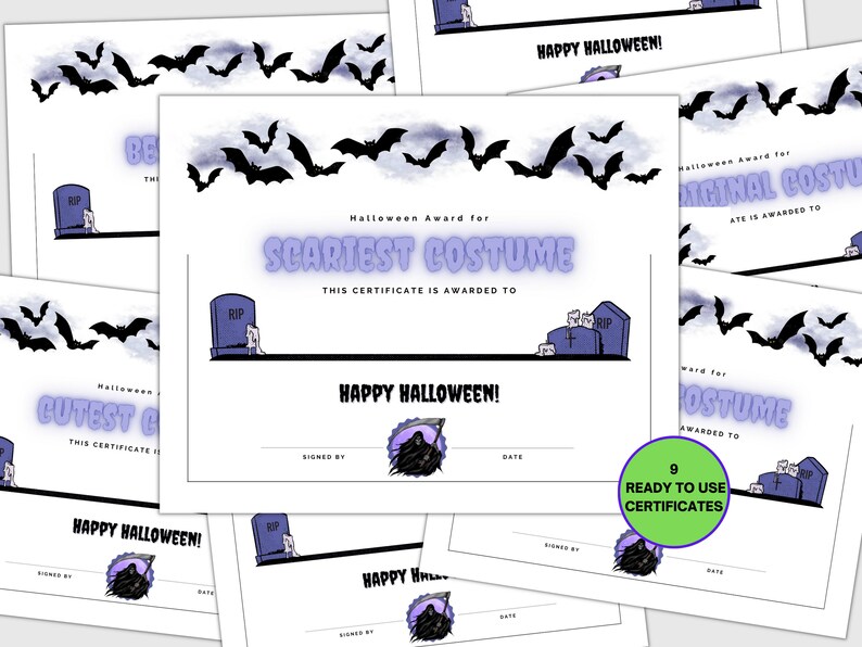 Blank Halloween Award Certificate, Printable Best Costume Awards ...
