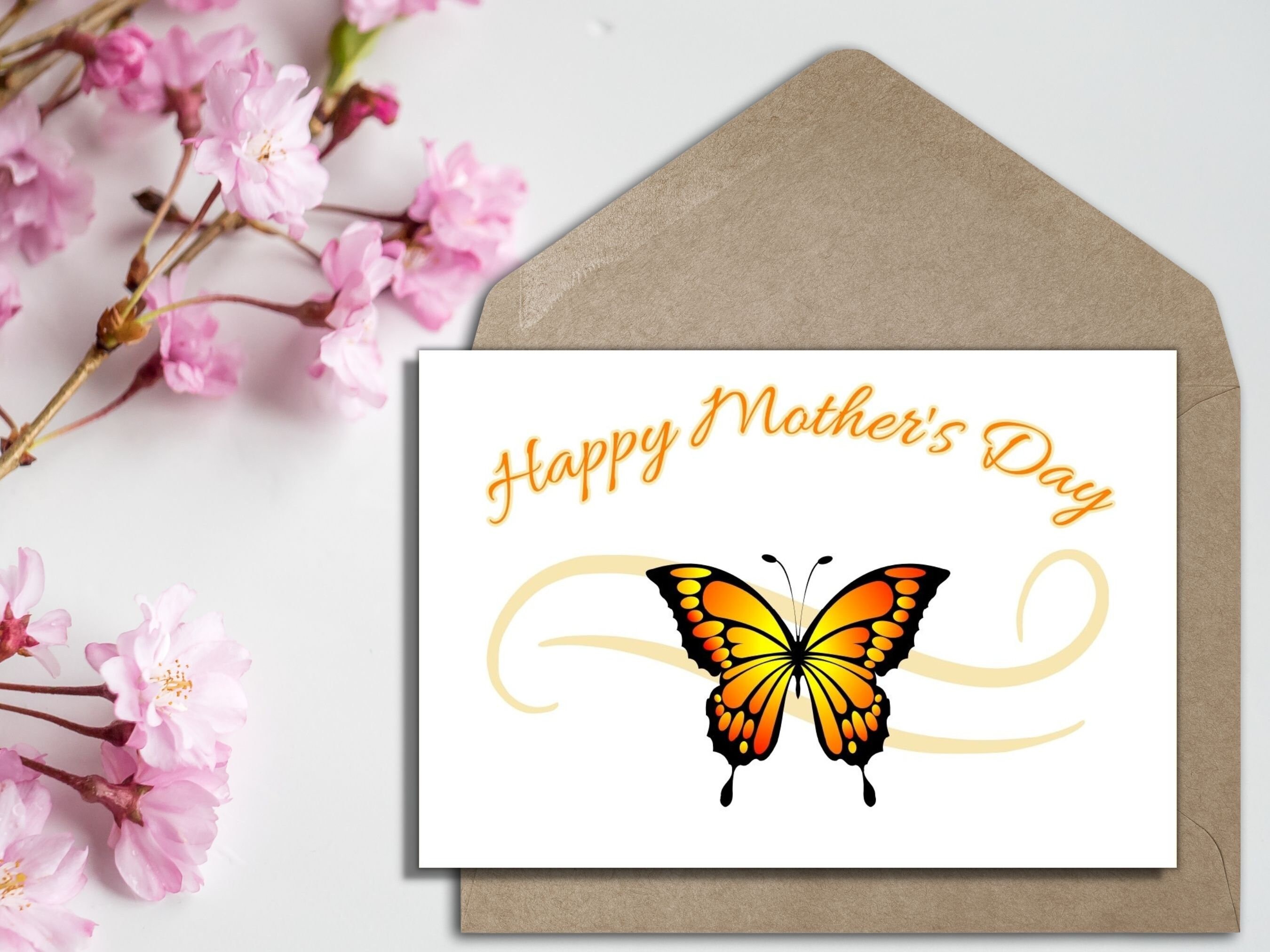 Happy Mother's Day Card Printable, Monarch Butterfly Mothers Day Card ...