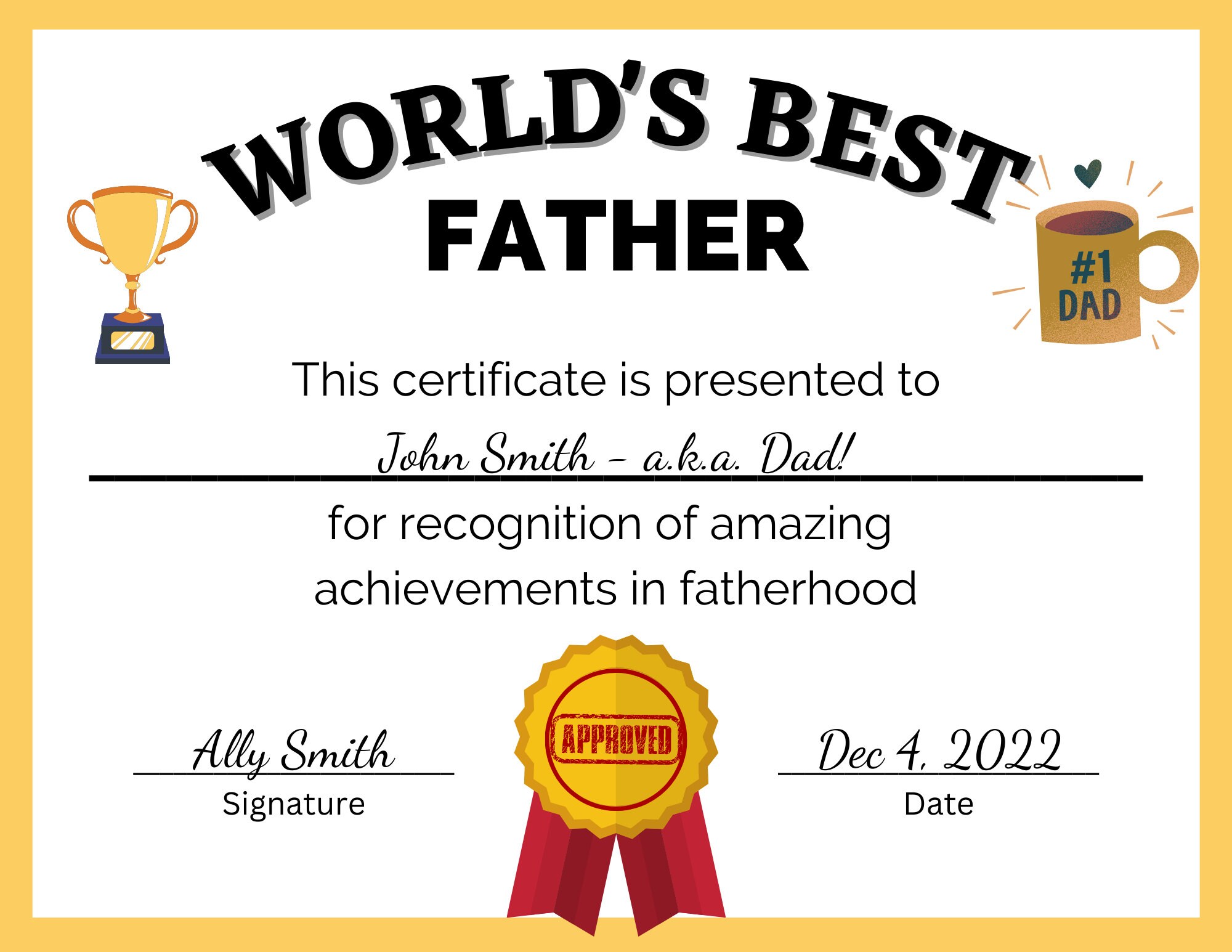 World's Best Father Certificate of Recognition, World's Best Dad Award ...