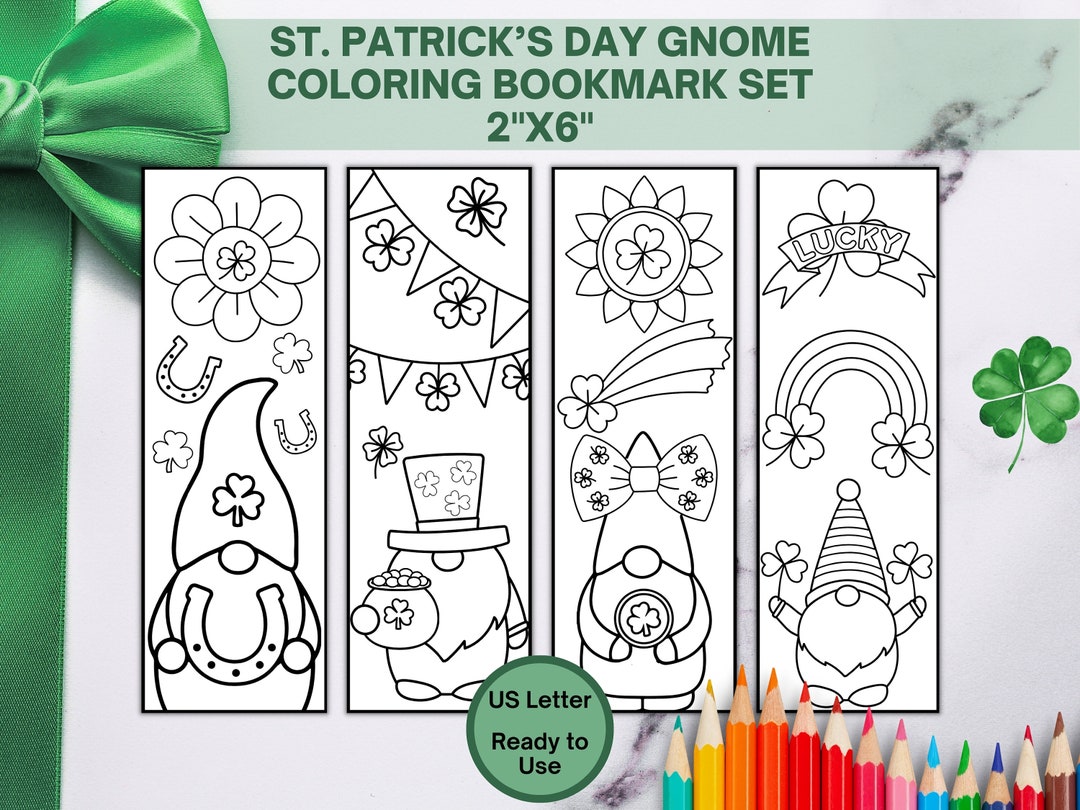 St Patrick's Day Gnome Coloring Book Mark Printable, Cute Leprechaun ...