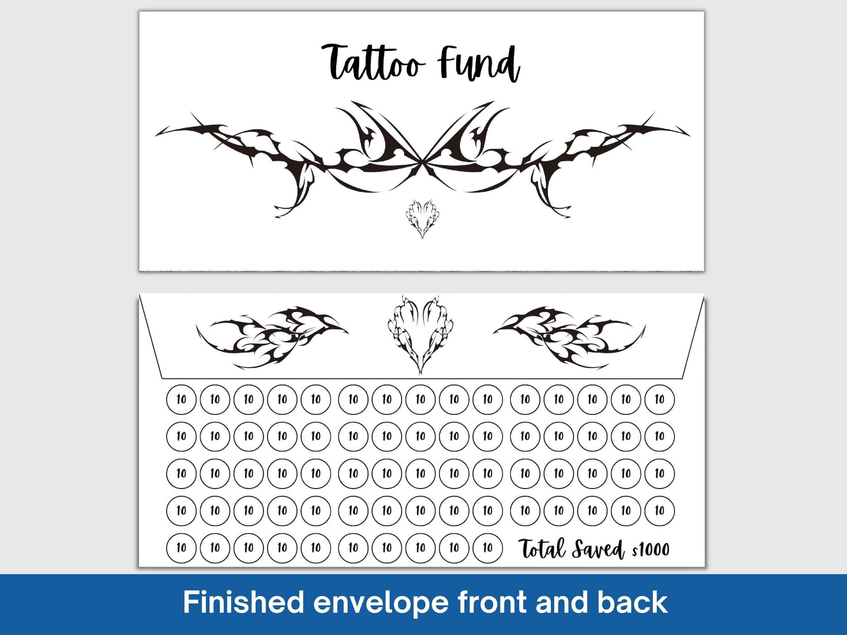 100 Envelope Challenge Printable for Tattoo Fund 10K Savings - Etsy