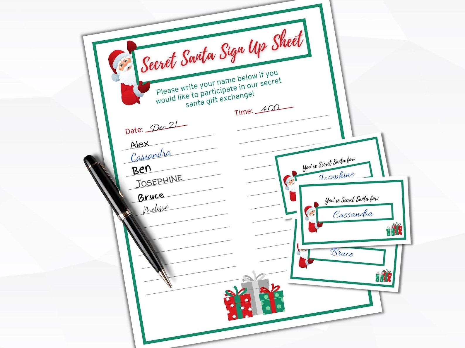 Secret Santa Sign up Sheet and Questionnaire, Printable Secret Santa ...