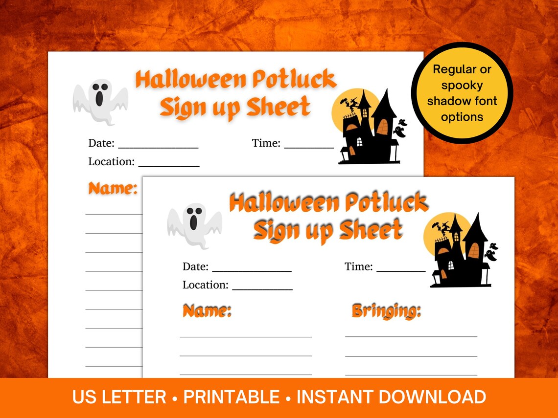 Halloween Potluck Sign up Sheet, Printable Holiday Party Food Sign up ...