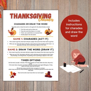 Thanksgiving Charades and Draw the Word Game Printable, Thanksgiving ...
