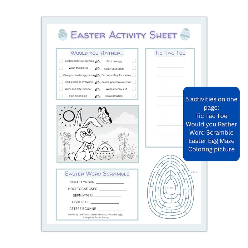 Easter Games Printable Including Easter Coloring, Tic Tac Toe, Word ...