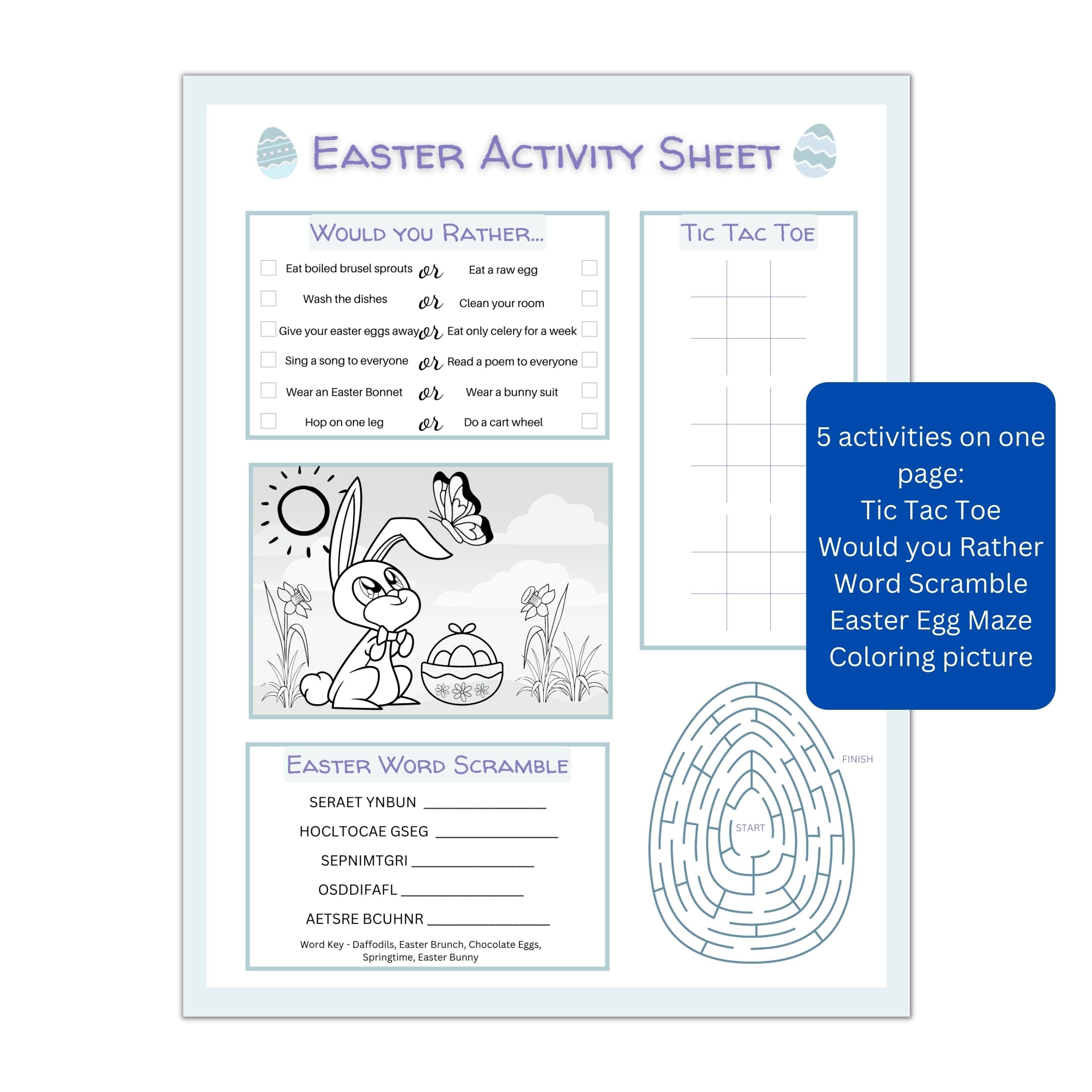 Easter Games Printable Including Easter Coloring, Tic Tac Toe, Word ...