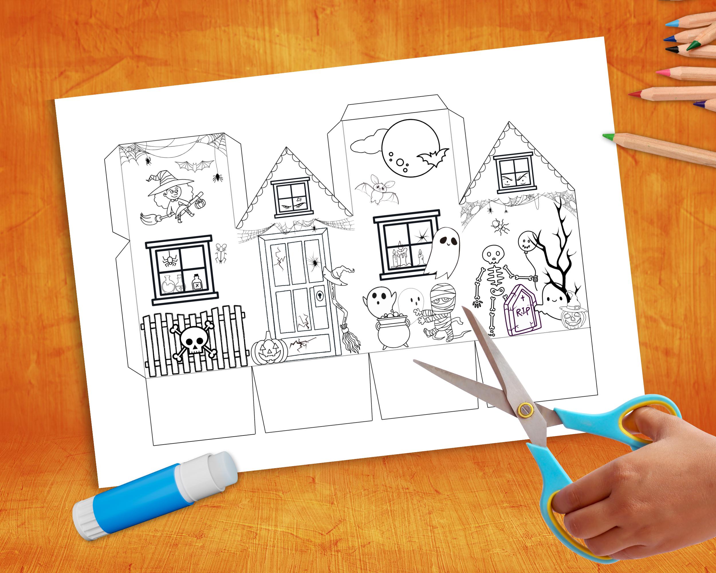 Haunted House Paper Craft: Printable Halloween Coloring Template (PDF ...