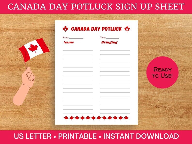 Canada Day Potluck Sign up Sheet Printable Party Snack Sign - Etsy