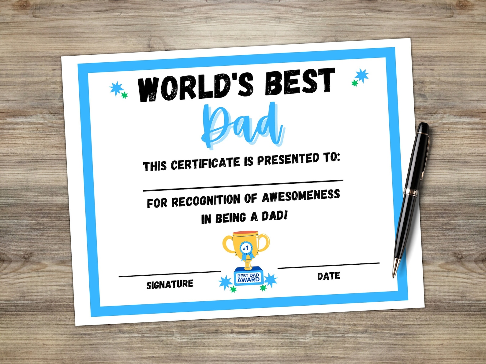 Best Dad Certificate of Appreciation Template Printable, Best Father ...