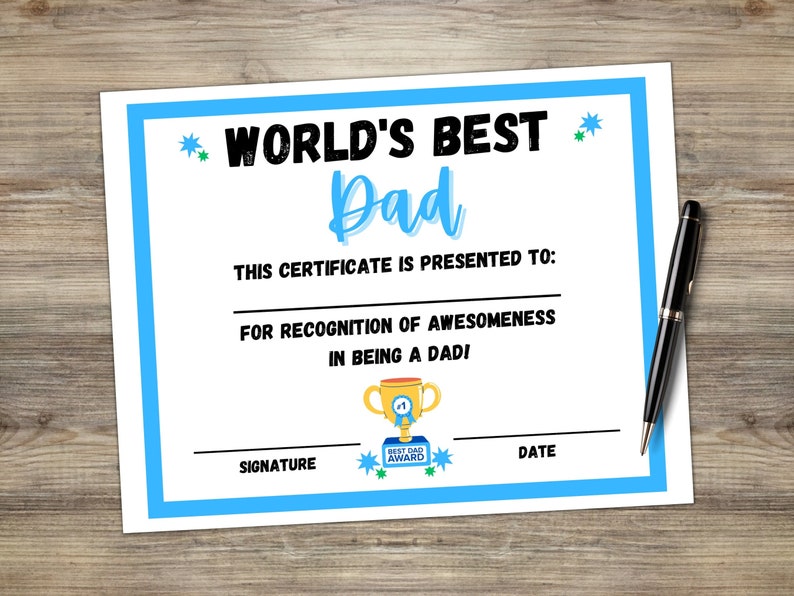 Best Dad Certificate of Appreciation Template Printable, Best Father ...