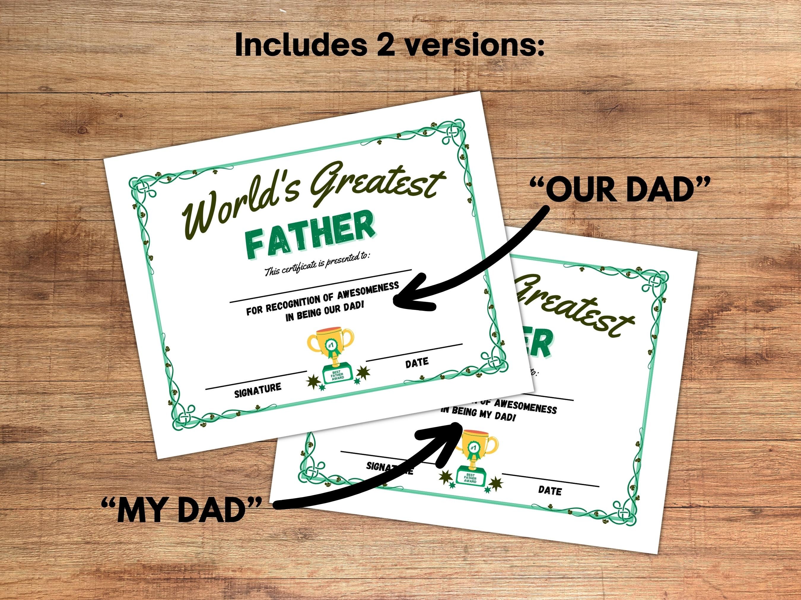 World's Greatest Father Certificate of Recognition, World's Best Dad ...