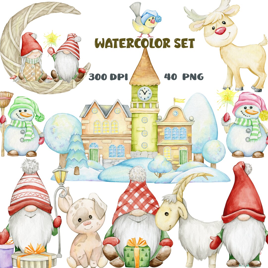 Watercolor Gnome Clipart Scandinavian Christmas Clipart - Etsy UK