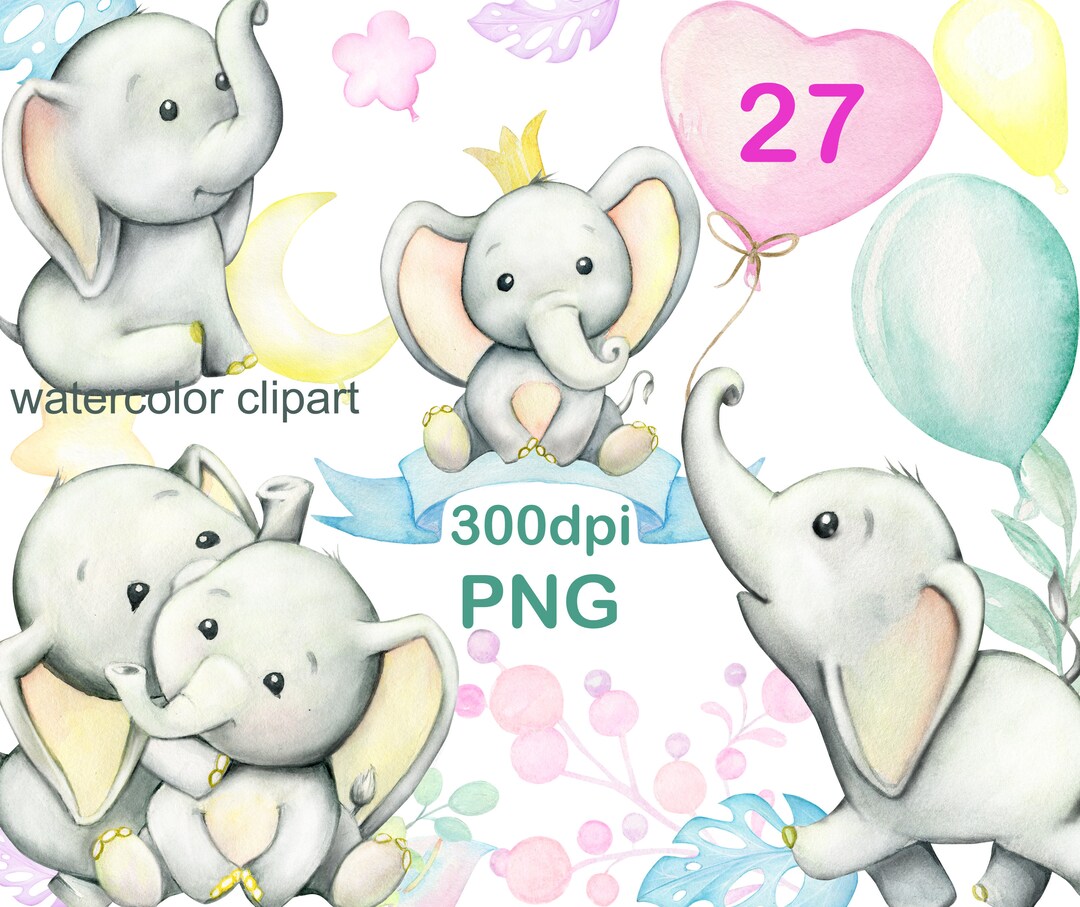 Elephant Watercolor Clipart Cute Baby Elephant PNG Baby - Etsy UK