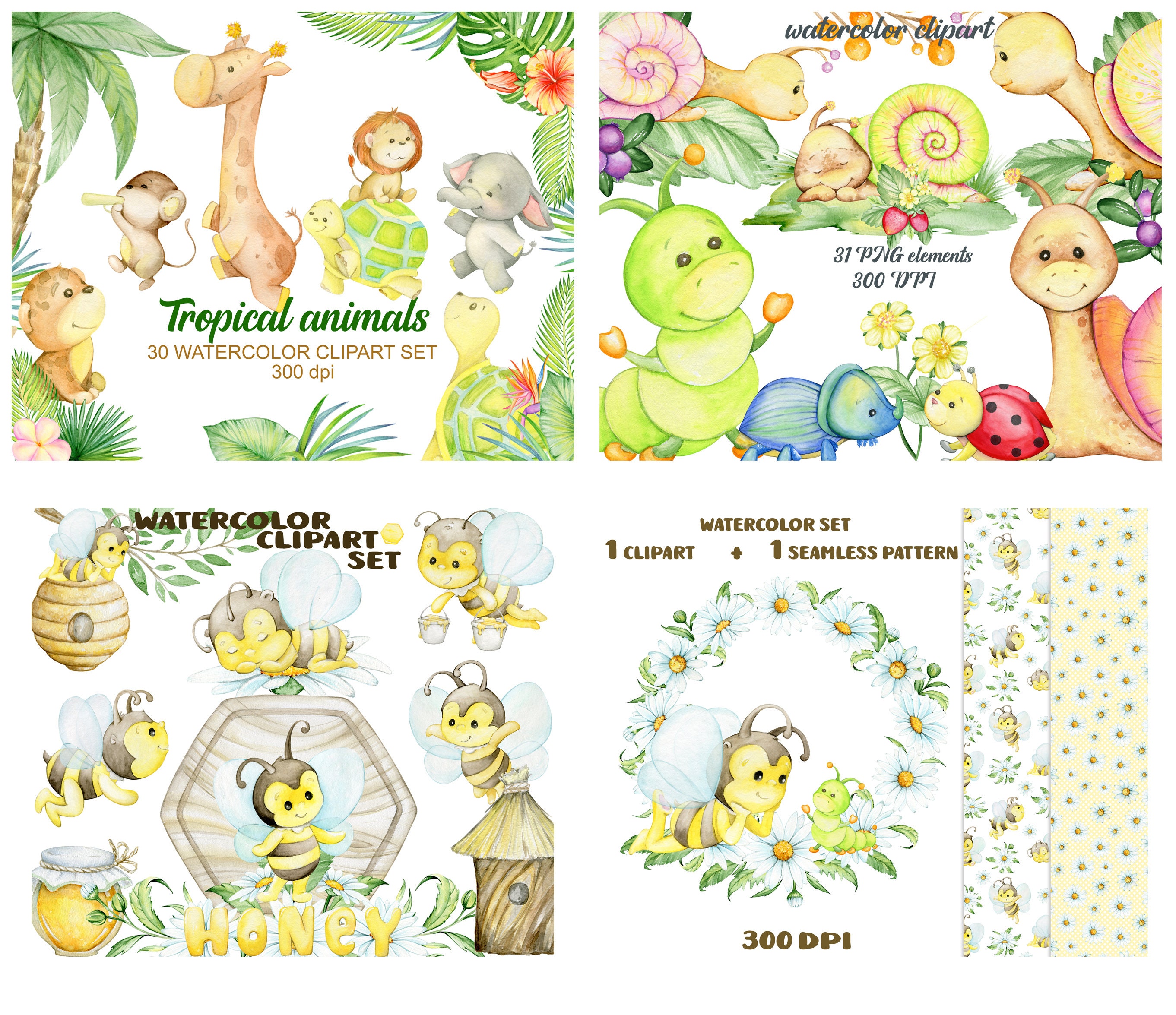 Watercolor Alphabet Clipart Honeycomb Letters Hand Drawn - Etsy