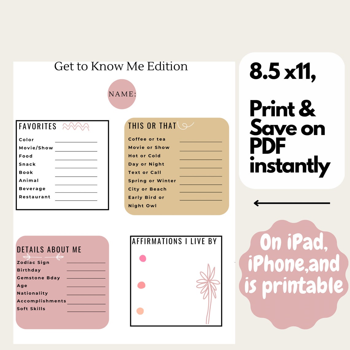 Get to Know Me Questionnaire/ Wedding/employee/school/bridal Shower ...