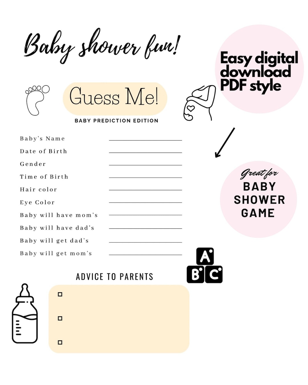Guess Me Questionaire gender Reveal, Baby Shower Prediction, Baby Boy ...