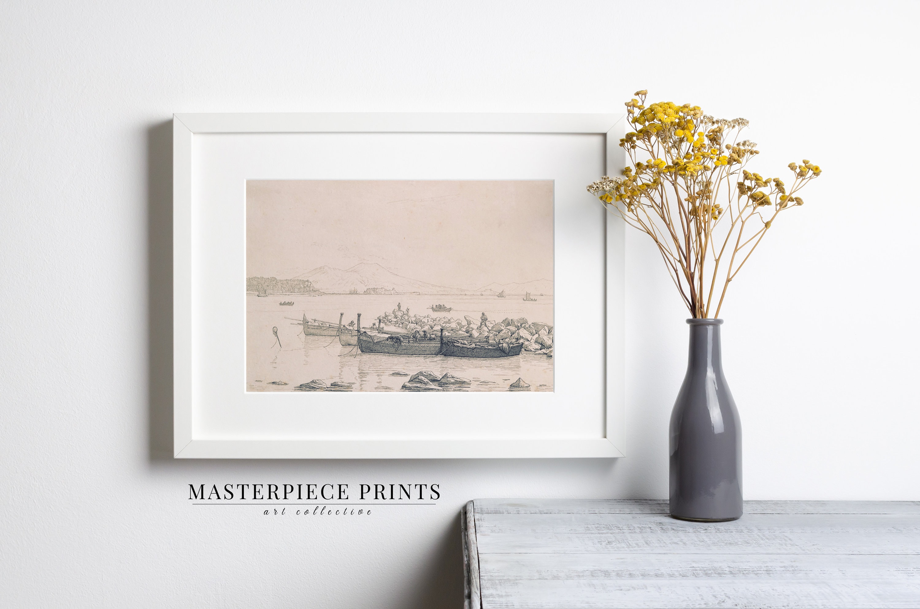Antique Nautical Sketch Art Ship Drawing Vintage Fishing Boat Art ...