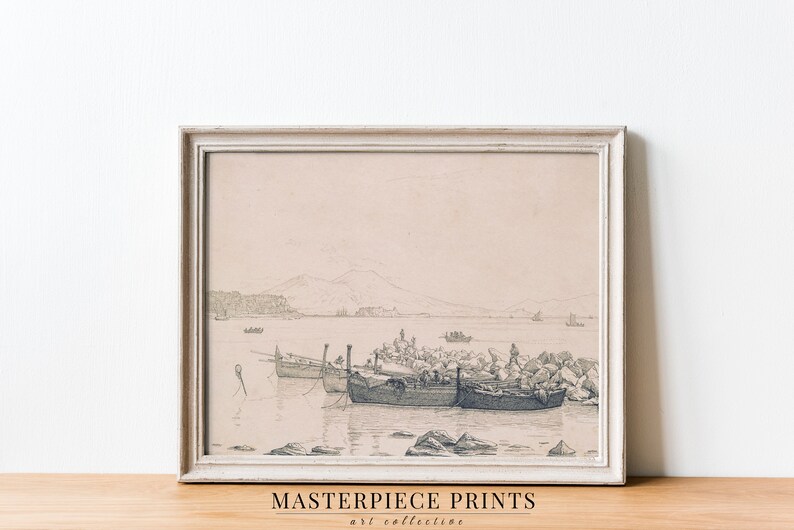 Antique Nautical Sketch Art Ship Drawing Vintage Fishing Boat Art ...