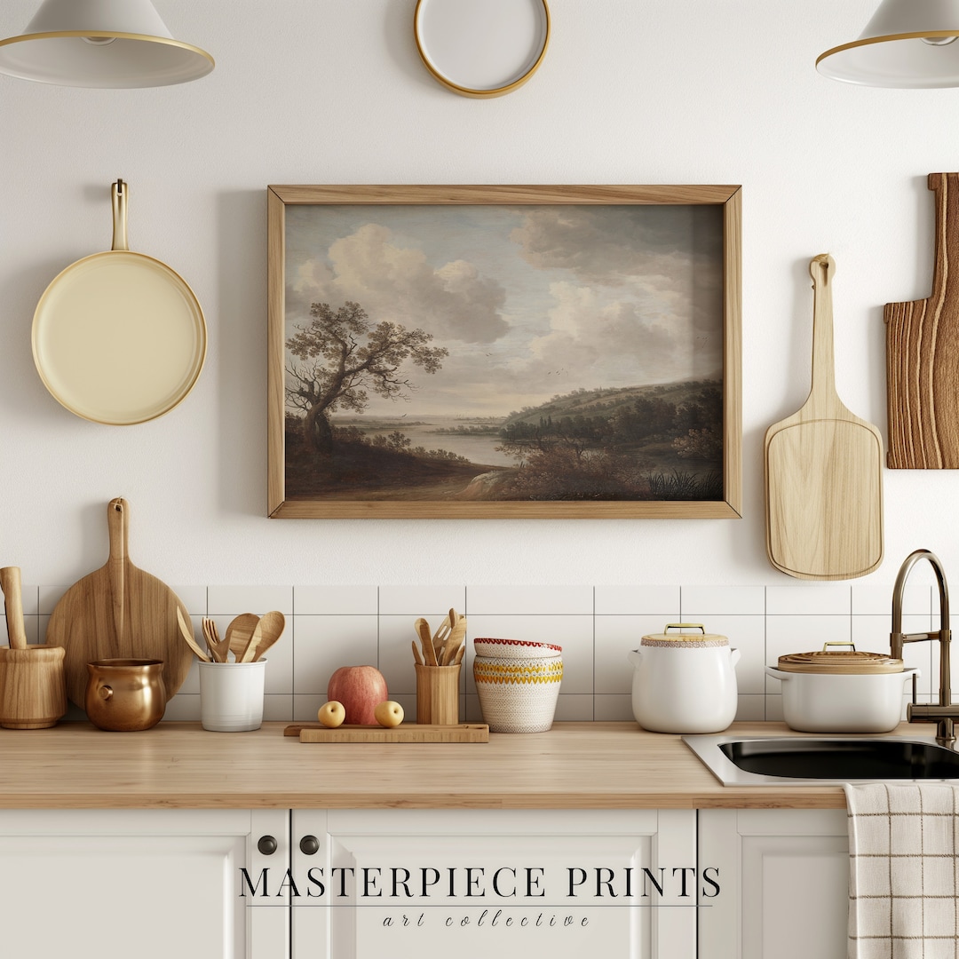 Muted Autumn Landscape Painting, Vintage Farmhouse Wall Art (printable ...