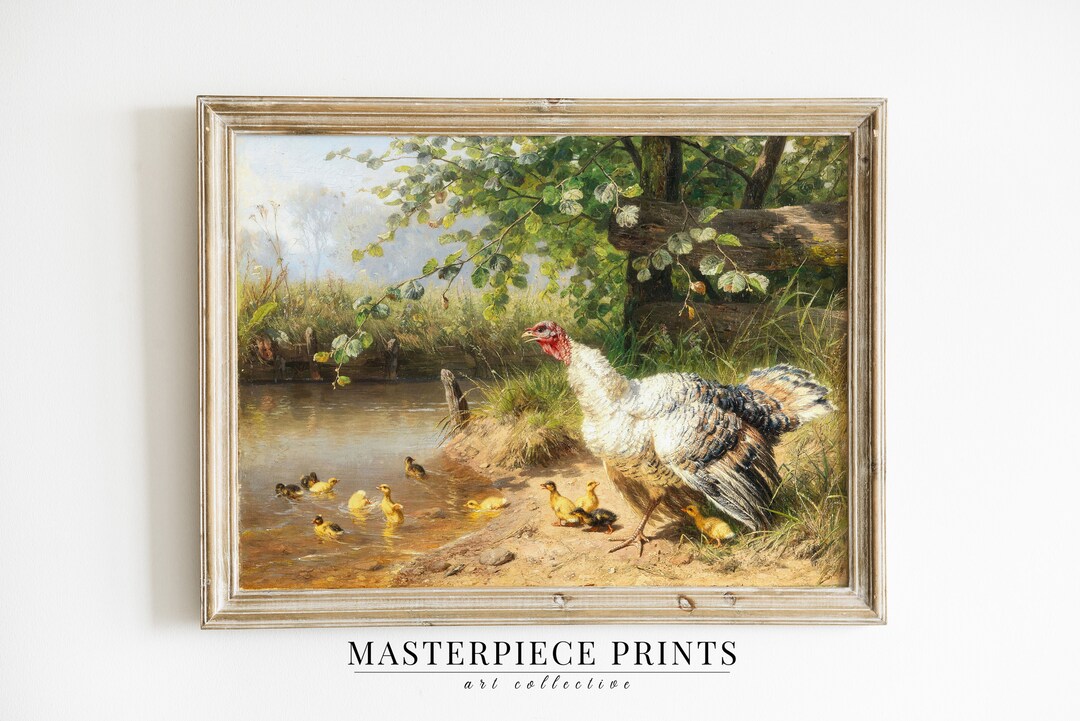PRINTABLE Farmhouse Wall Art, Rustic Hen and Chicks Landscape Painting ...