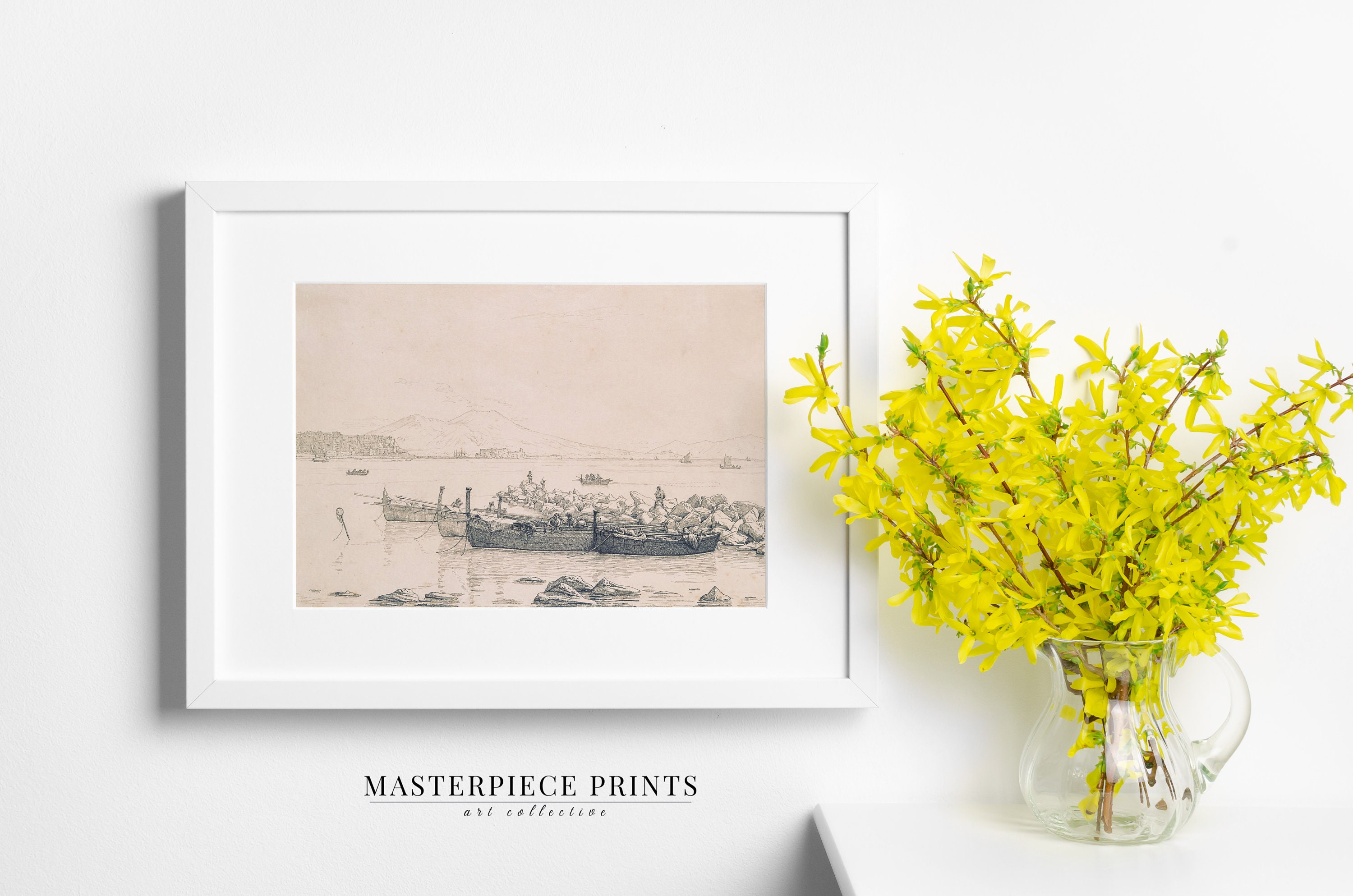 Antique Nautical Sketch Art Ship Drawing Vintage Fishing Boat Art ...