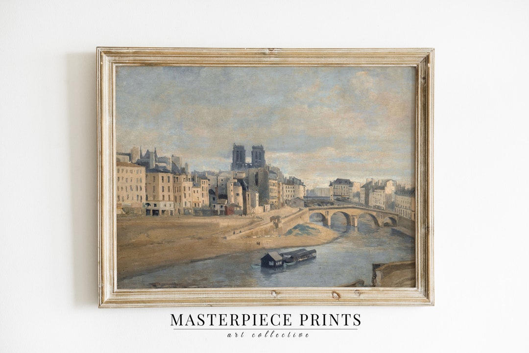 Vintage French Cityscape Painting Art Print Neutral Abstract Wall Art ...