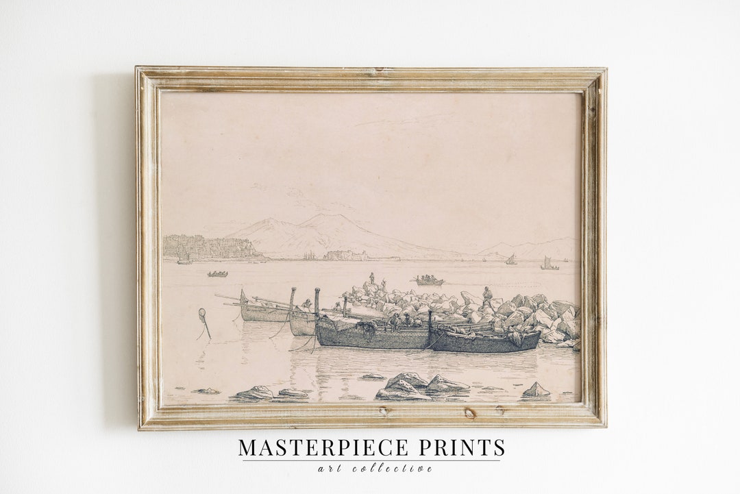 Antique Nautical Sketch Art | Ship Drawing Vintage Fishing Boat Art ...
