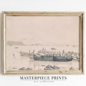 Antique Nautical Sketch Art | Ship Drawing Vintage Fishing Boat Art ...