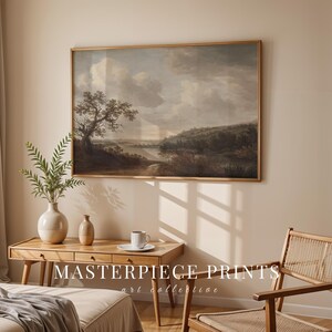 Muted Autumn Landscape Painting, Vintage Neutral Wall Art Print, Rustic ...