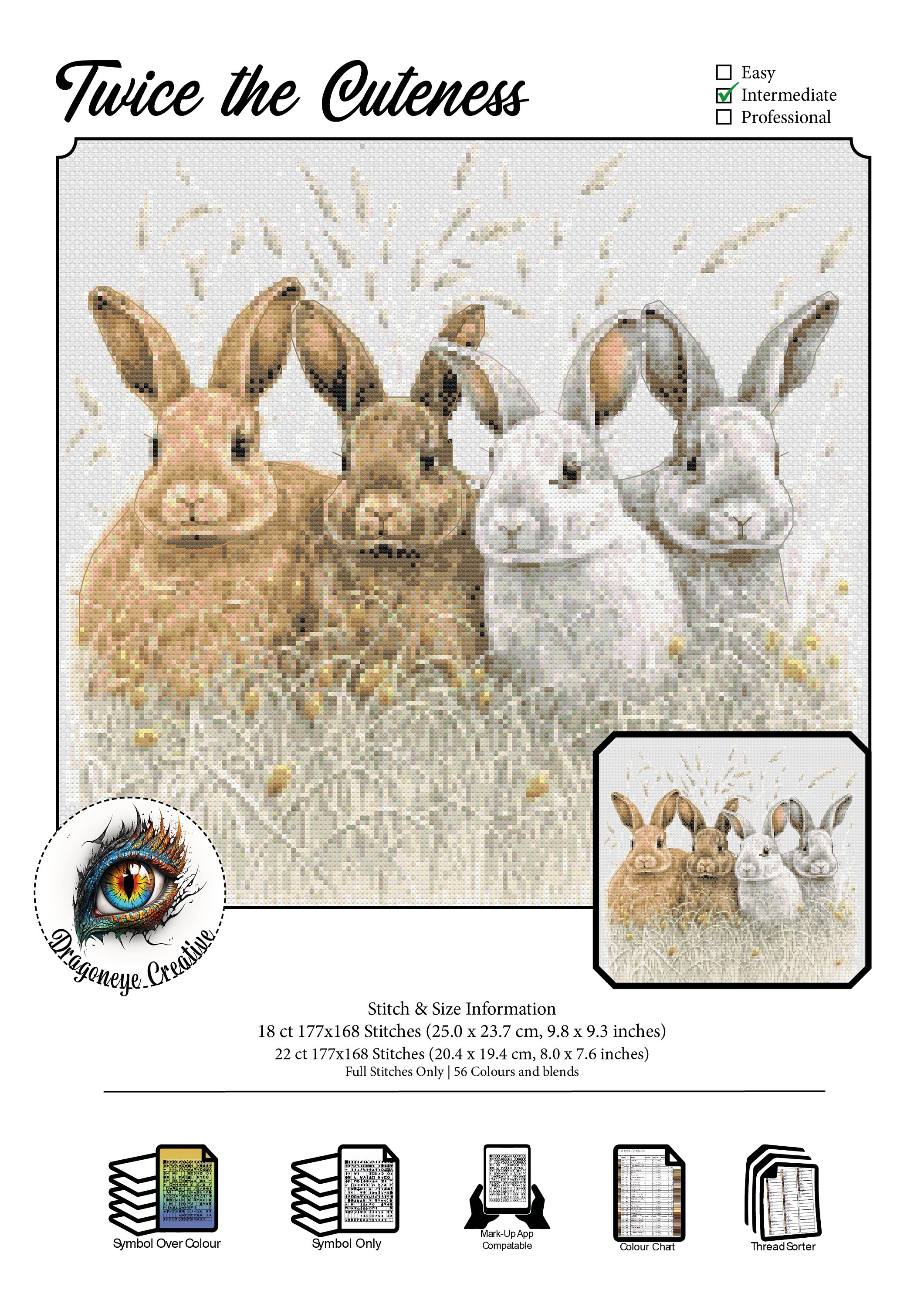 Twice the Cuteness Rabbits PDF Download Cross Stitch Pattern Easy to ...