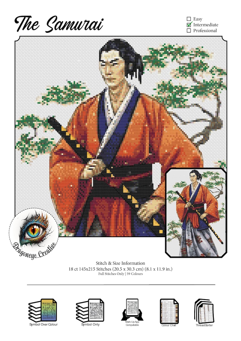 The Samurai | Cross Stitch Pattern | Instant PDF Download | Japanese ...