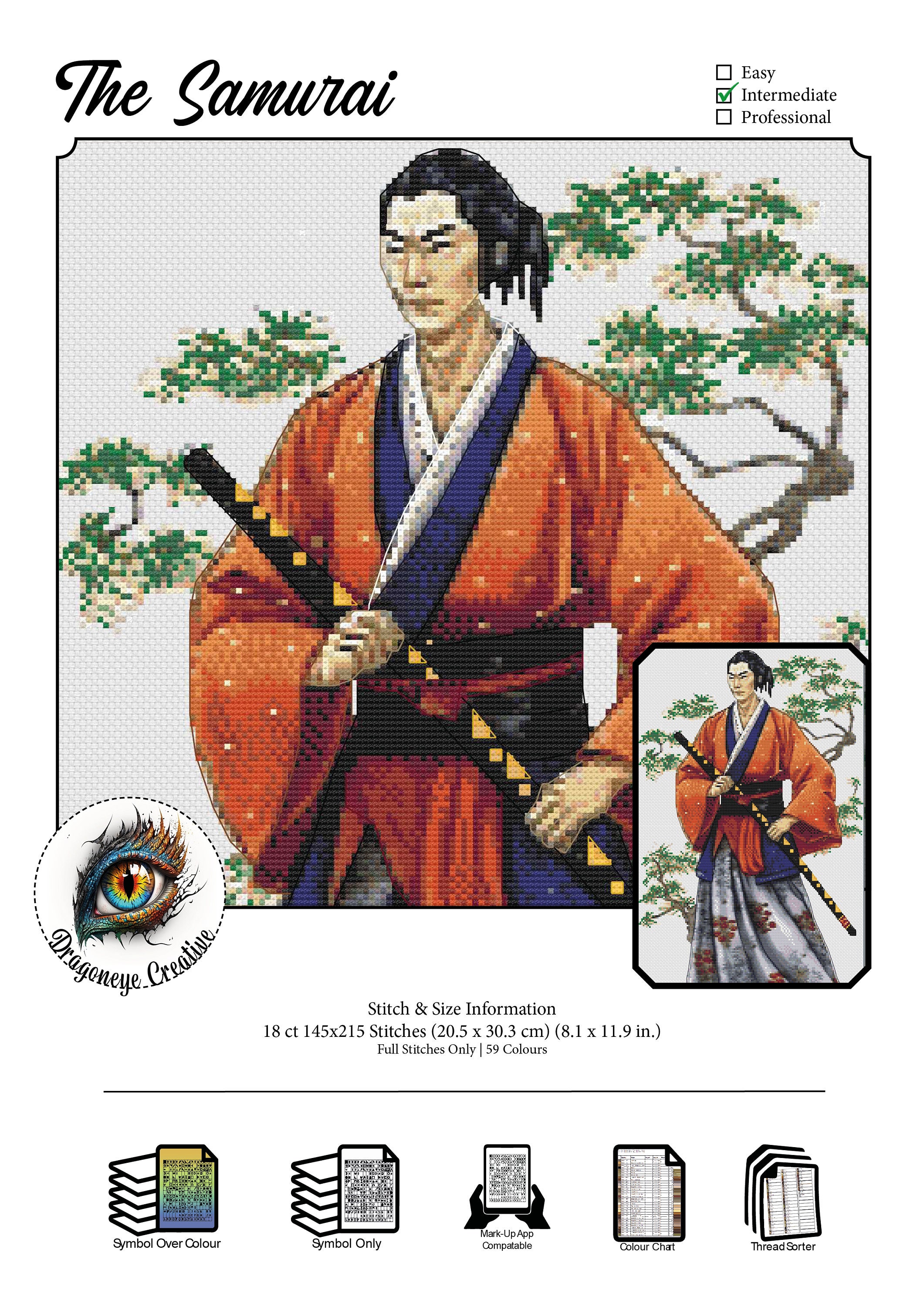The Samurai | Cross Stitch Pattern | Instant PDF Download | Japanese ...