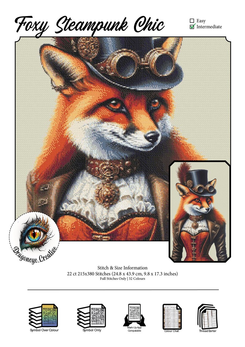 Foxy Steampunk Chic | Steampunk Cross Stitch | PDF Download | Unique ...