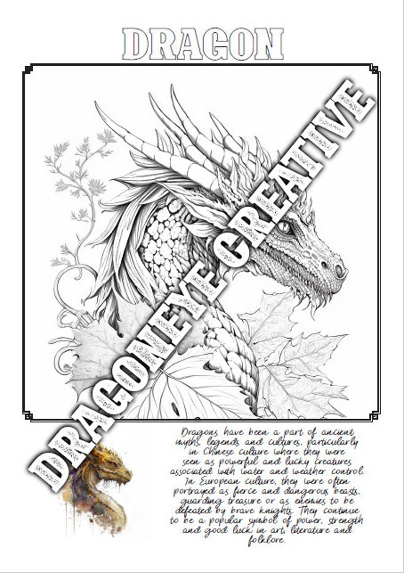 Mythological Beasts Coloring Book Printable Adult Kids Colouring Pages ...