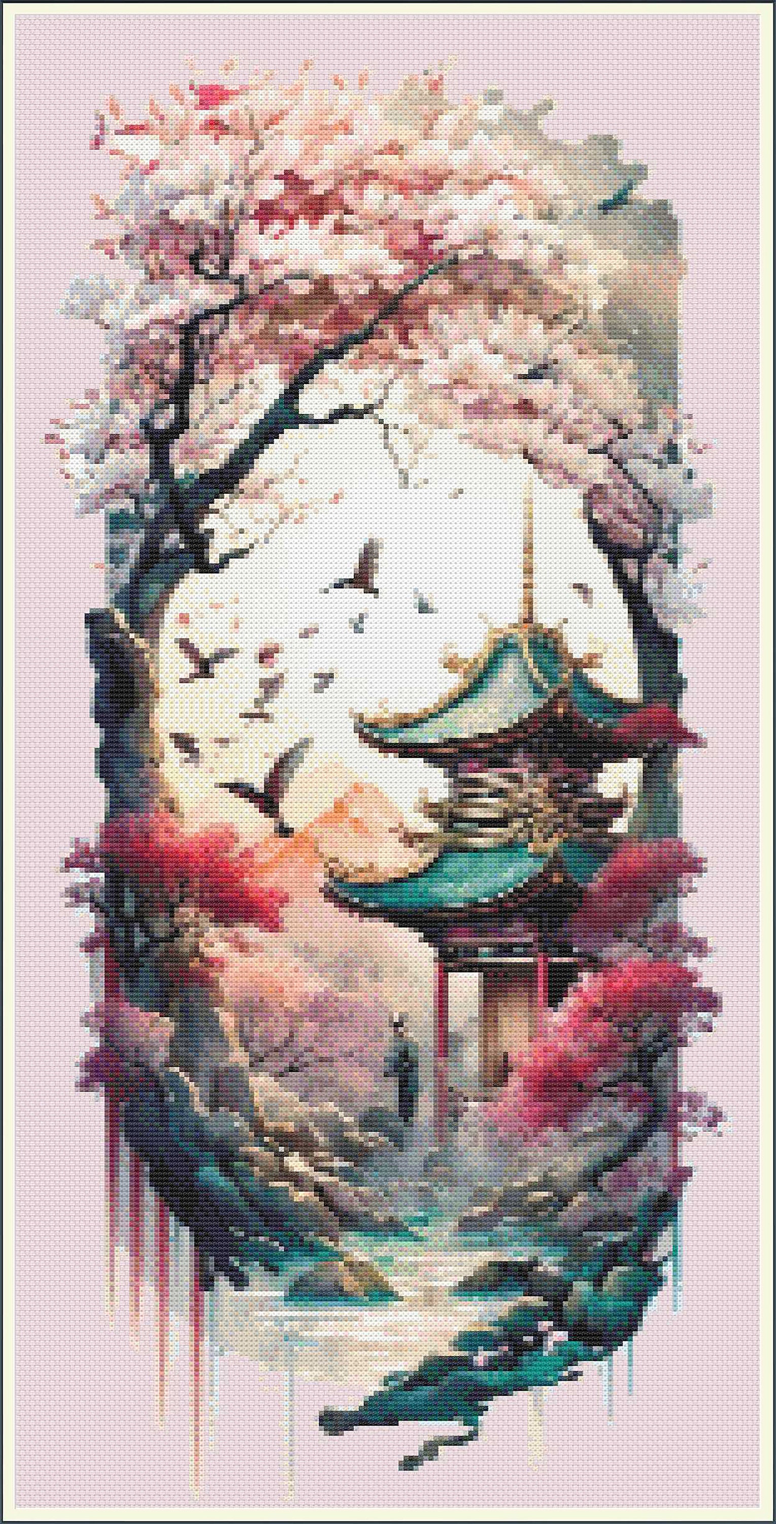 Blossom Temple Cross Stitch Pattern Instant PDF Download Oriental Art ...