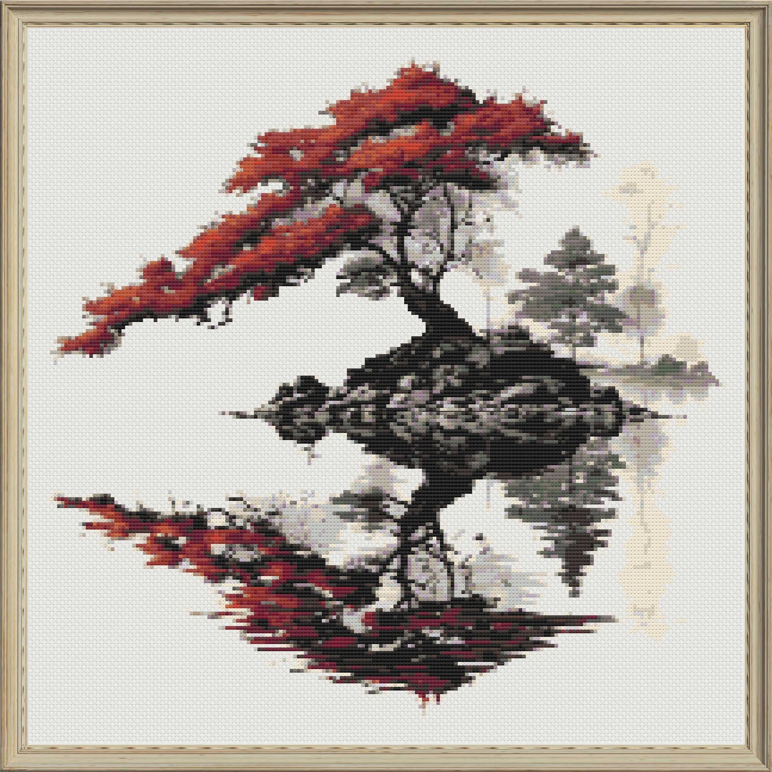 Japanese Red Maple Reflection Counted Cross Stitch Pattern Ink and ...