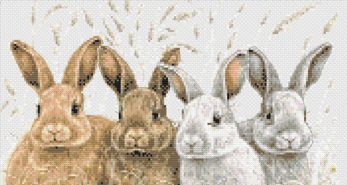 Twice the Cuteness Rabbits PDF Download Cross Stitch Pattern Easy to ...